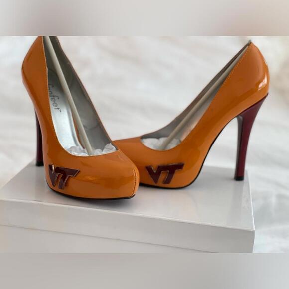 Shoes | Virginia Tech 5 Fanfeet Patenleather Orange High Heels S 9 ...